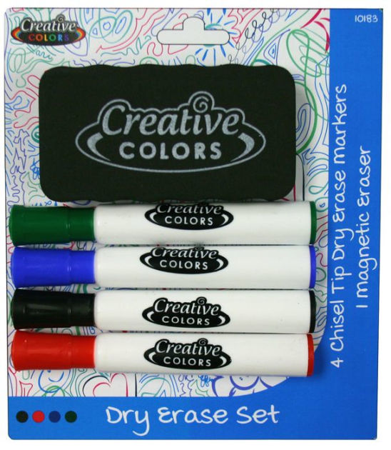 Dry Erase Set With 4 Broad Chisel Tip Dry Erase Markers And 1 Magnetic