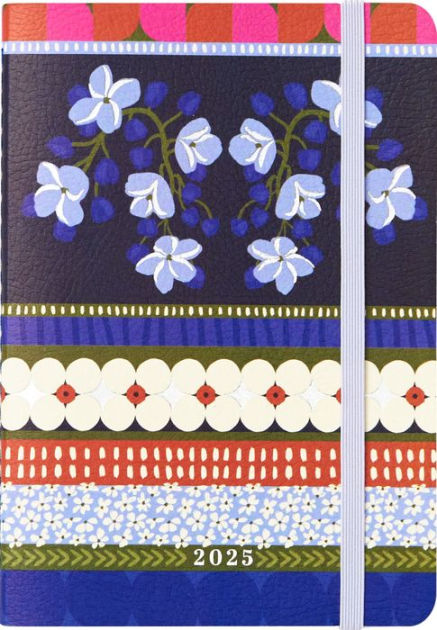 2024-2025 Paper Source Blue Floral Patchwork 17-Month Mini Faux Leather Saddlestich Monthly ...