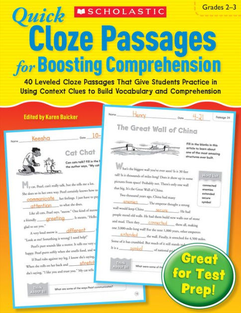 Quick Cloze Passages for Boosting Comprehension: Grades 2-3: 40 Leveled ...