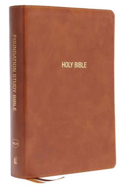 NKJV, Foundation Study Bible, Large Print, Leathersoft, Brown, Red Letter, Thumb Indexed ...