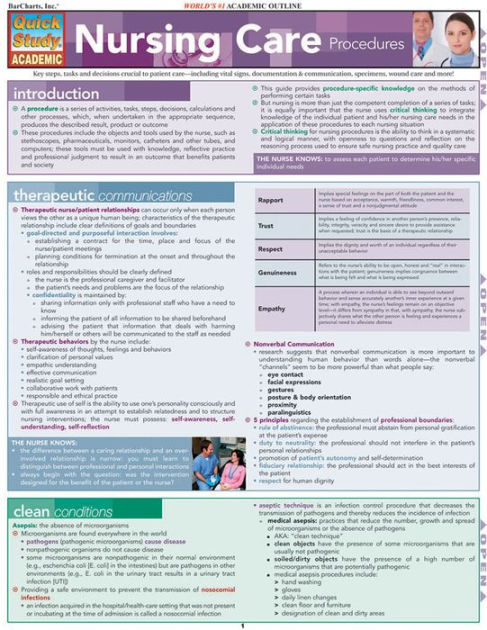 Nursing Care Procedures: QuickStudy Laminated Reference Guide by BarCharts Publishing, Inc ...