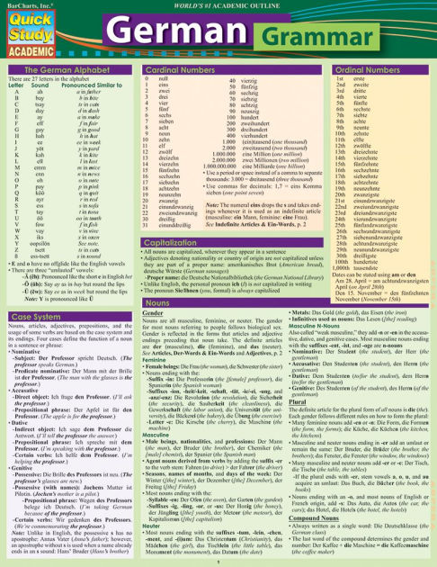 German Grammar: QuickStudy Laminated Reference Guide by BarCharts Publishing, Inc., Paperback ...