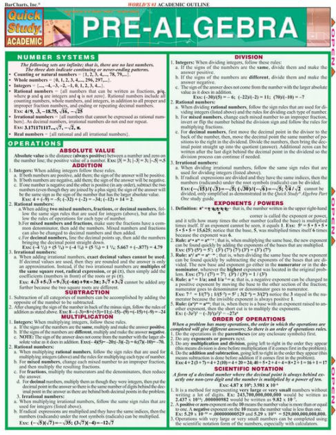 Pre-Algebra: QuickStudy Laminated Reference Guide by S B Kizlik, Paperback | Barnes & Noble®