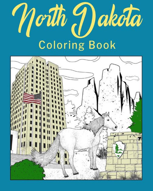 North Dakota Coloring Book: Adult Painting on USA States Landmarks and ...