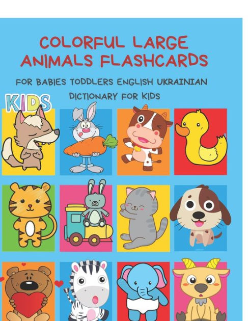 Colorful Large Animals Flashcards for Babies Toddlers English Ukrainian ...