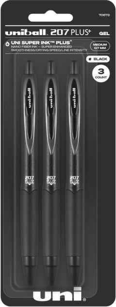 uniball 207 Plus+ Retractable Gel Pens, Medium Point (0.7mm), Black, 3 ...