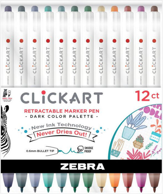 ClickArt Retractable Marker Pen 0.6mm Dark Color 12pk by ZEBRA | Barnes ...
