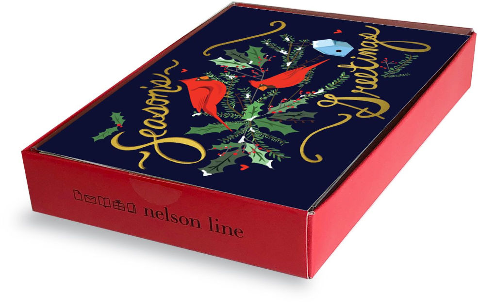 Boxed Holiday Card - Cardinals with Holly by NELSON LINE | Barnes & Noble®