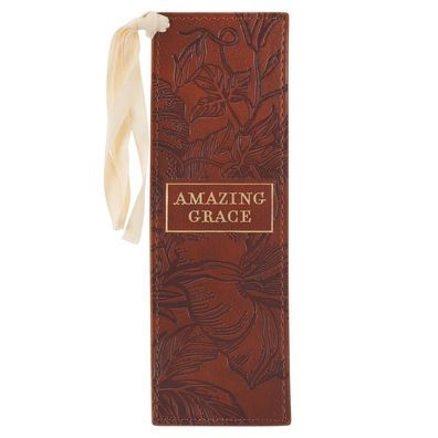Bookmark Faux Leather Brown Amazing Grace 2 Cor. 12:9 by Christian Art ...