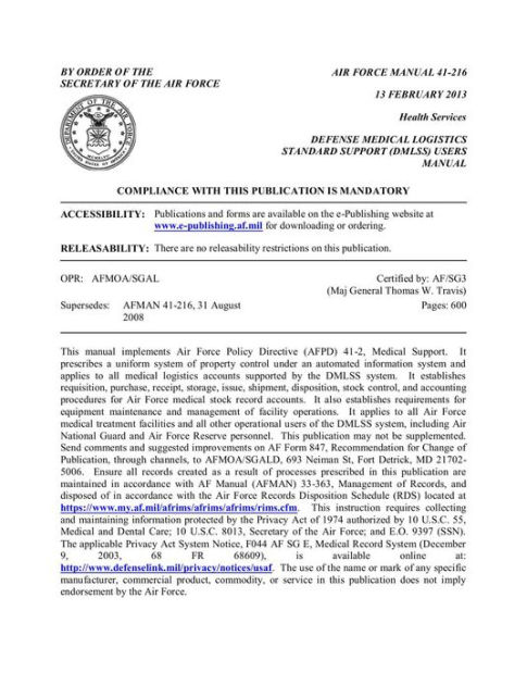 Defense Medical Logistics Standard Support (DMLSS) Users Manual (AFMAN ...