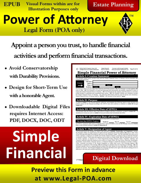 Simple Financial Power of Attorney - POA Version: Fillable Legal Form ...