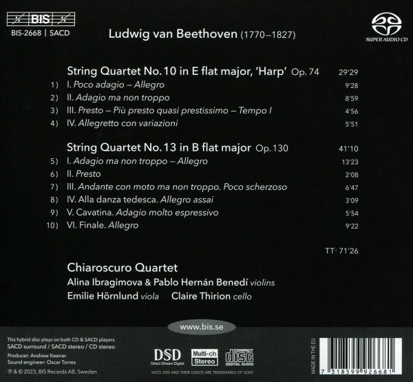 Beethoven: String Quartets, Op. 74 & 130 by Chiaroscuro Quartet | Super ...
