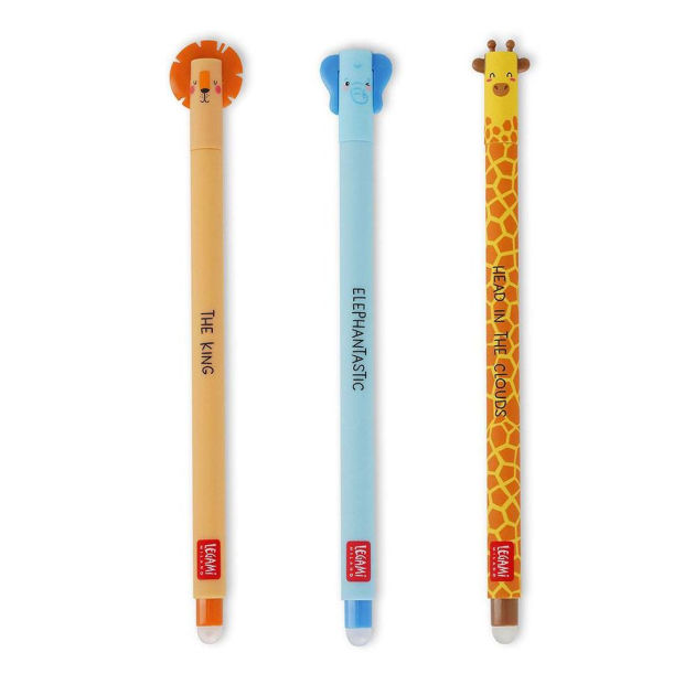 Legami Set Of 3 Erasable Gel Pens - Wild Savannah - Lion + Elephant ...