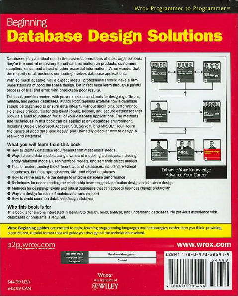 Beginning Database Design Solutions Edition 1 By Rod Stephens 9780470385494 Paperback