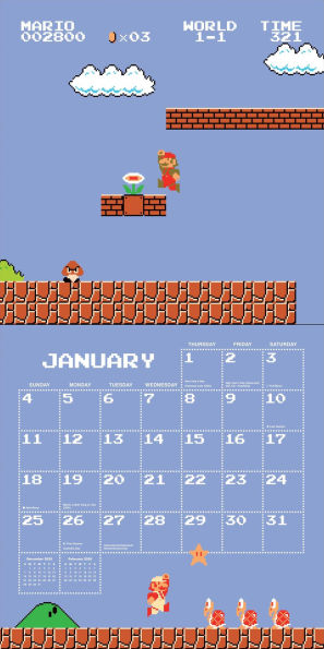 Super Mario Bros. 8-Bit Retro 2026 Wall Calendar with Bonus Die-cut ...