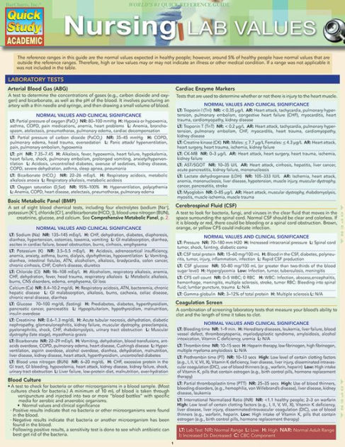 Nursing: Lab Values: a QuickStudy Laminated 6-Page Reference Guide by ...