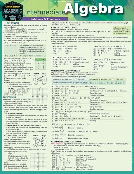 Intermediate Algebra: a QuickStudy Laminated Reference Guide by Expolog ...
