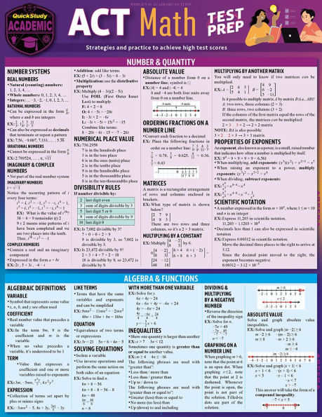 ACT Math Test Prep: a QuickStudy Laminated Reference Guide by Stephen ...