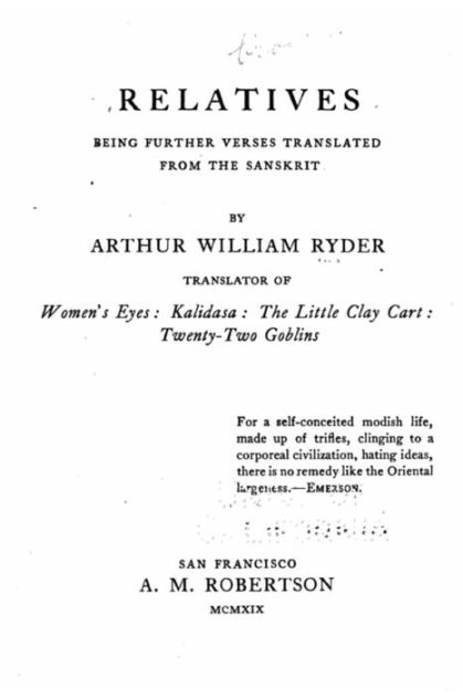 Relatives, being further verses by Arthur William Ryder, Paperback ...