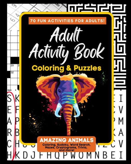 Adult Activity Book Amazing Animals: Coloring and Puzzle Book for ...