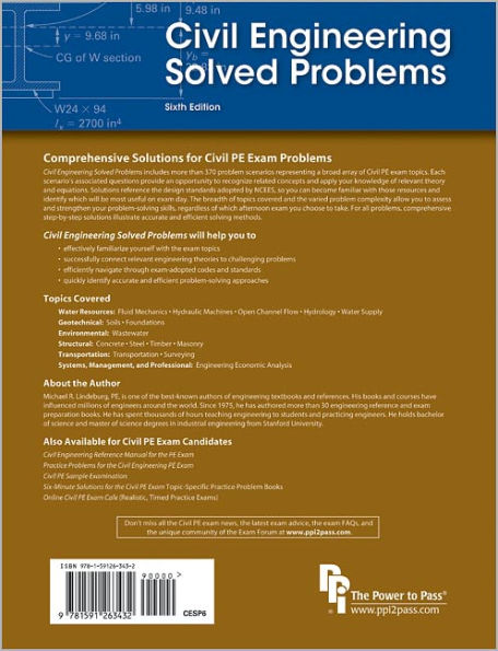 Civil Engineering Solved Problems by Michael R. Lindeburg PE, Paperback ... Civil Engineering Solved Problems by Michael R. Lindeburg PE, Paperback ...
