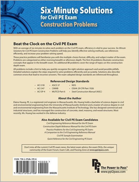 Six-Minute Solutions for Civil PE Exam Construction Problems by Elaine ...