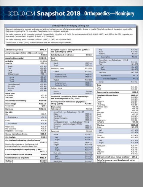 ICD-10-CM 2018 Snapshot Coding Card: Orthopedics - Non-Injury / Edition ...