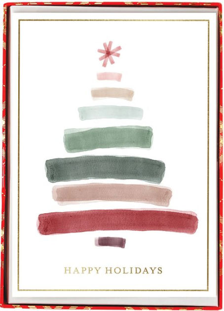 Watercolor Color Stripe Tree Holiday Boxed Cards by Graphique de France ...