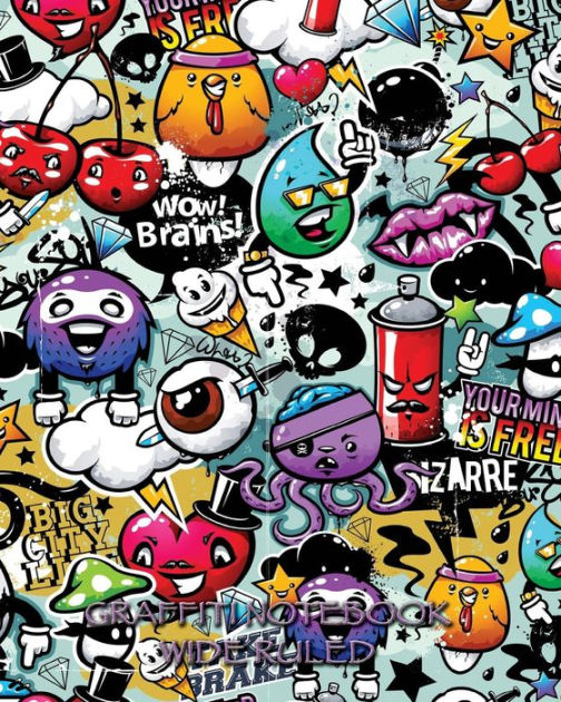 Graffiti Notebook Wide Ruled: 8 x 10 inches composition book, 150 pages ...