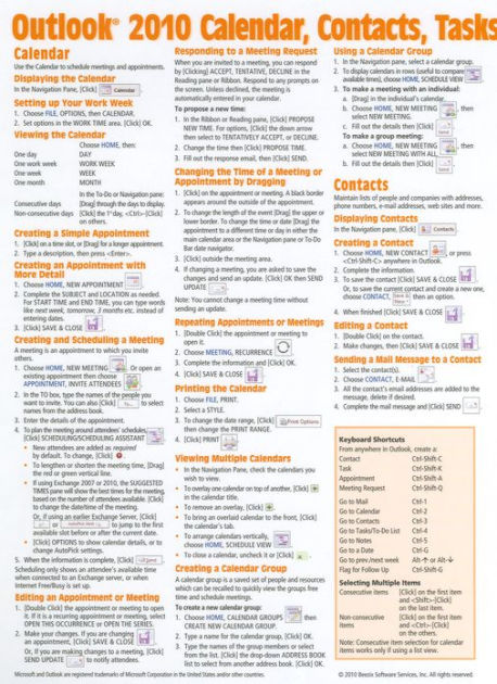 Microsoft Outlook 2010 Calendar, Contacts, Tasks Quick Reference Guide ...