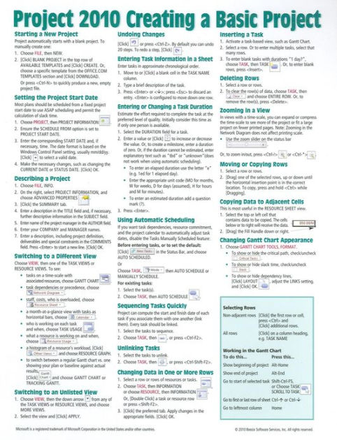 Microsoft Project 2010 Quick Reference Guide: Creating a Basic Project ...