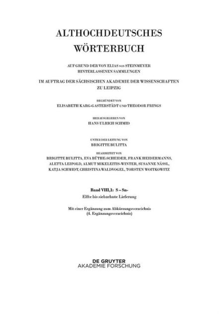 Band VIII,1: -scaffa-scuz. 11.-17. Lieferung by Hans Ulrich Schmid ...