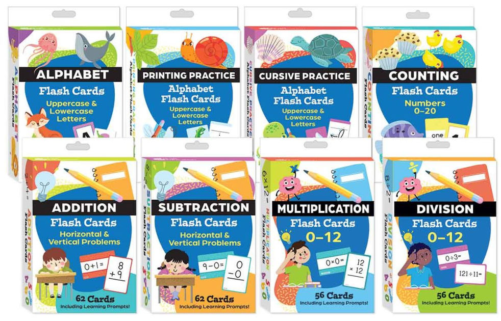 Literacy & Math Flash Cards Complete 8-Deck Set: Alphabet, Printing ...
