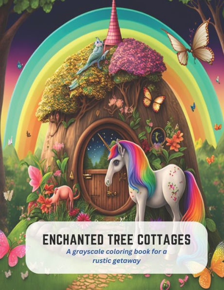 Enchanted Tree Cottages: A grayscale coloring book for a rustic getaway ...