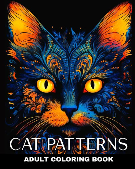 Adult Coloring Book Cat Patterns: Cat Mandala Coloring Pages on Black ...